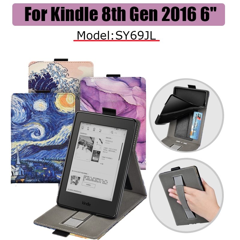 For Kindle 8th Gen 2016 6-inch (SY69JL) Soft Leather Handheld Flip ...