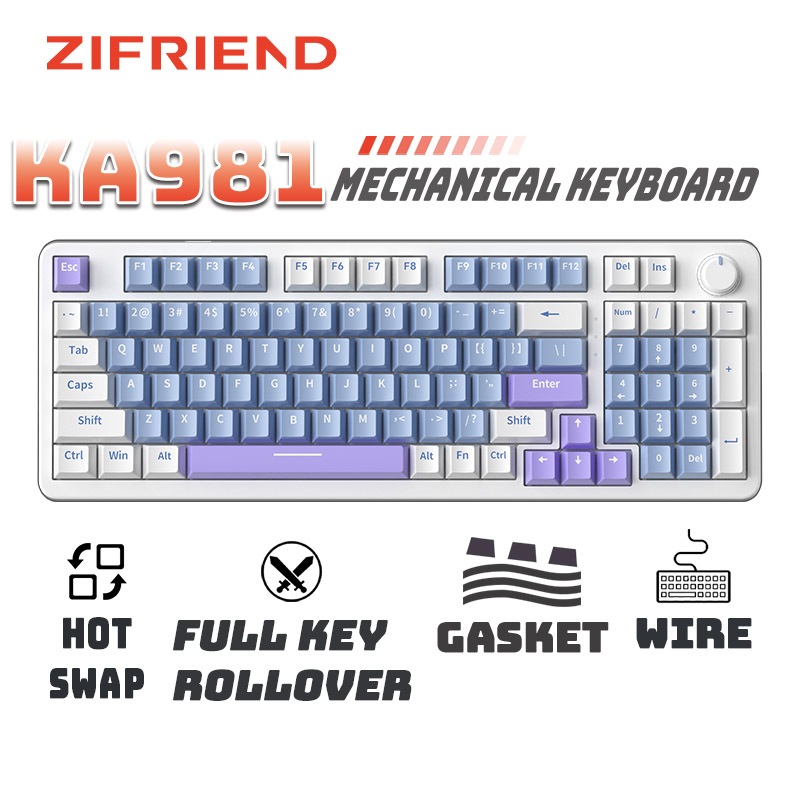 ZIFRIEND AG98 Mechanical Keyboard 98 Keys Hotswap Gasket Wire Gaming ...