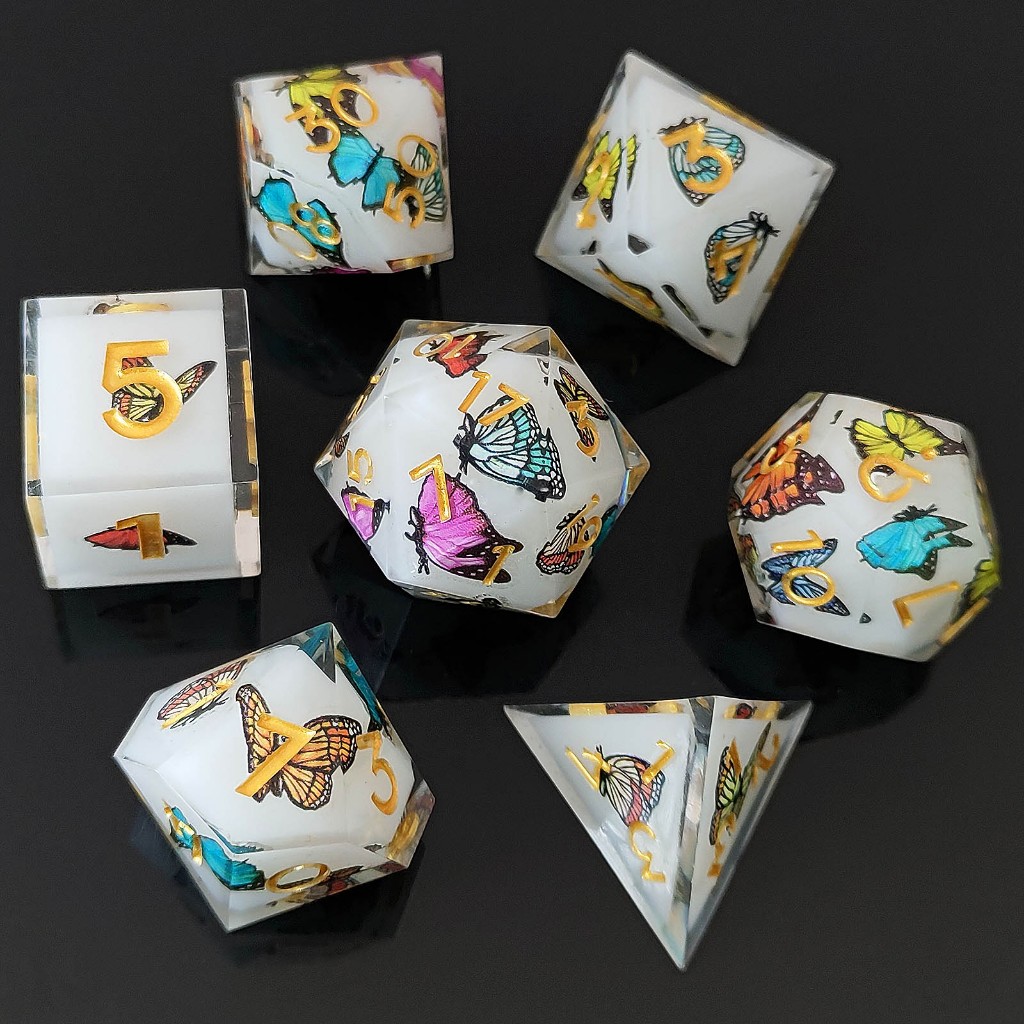 DND Dice Set with Butterfly Decal Polyhedral D&D Dice Set for DND ...