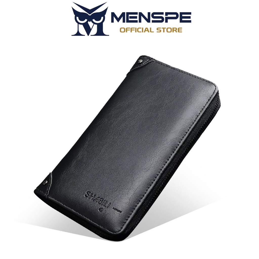 MENSPE Men’s Fashion Retro Long Soft Leather Leisure Business Handheld ...