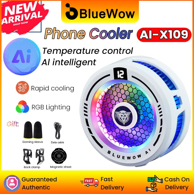 BlueWow AI-X109 Mobile Phone Cooling Fan Portable Radiator, Upgraded Highe Power AI Intelligent ...