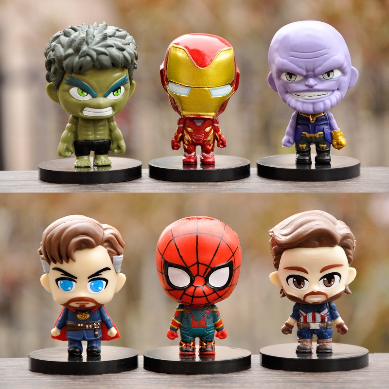 6Pcs/Set 7cm Anime The Avengers Spider-Man Iron Man Thanos Hulk Captain ...