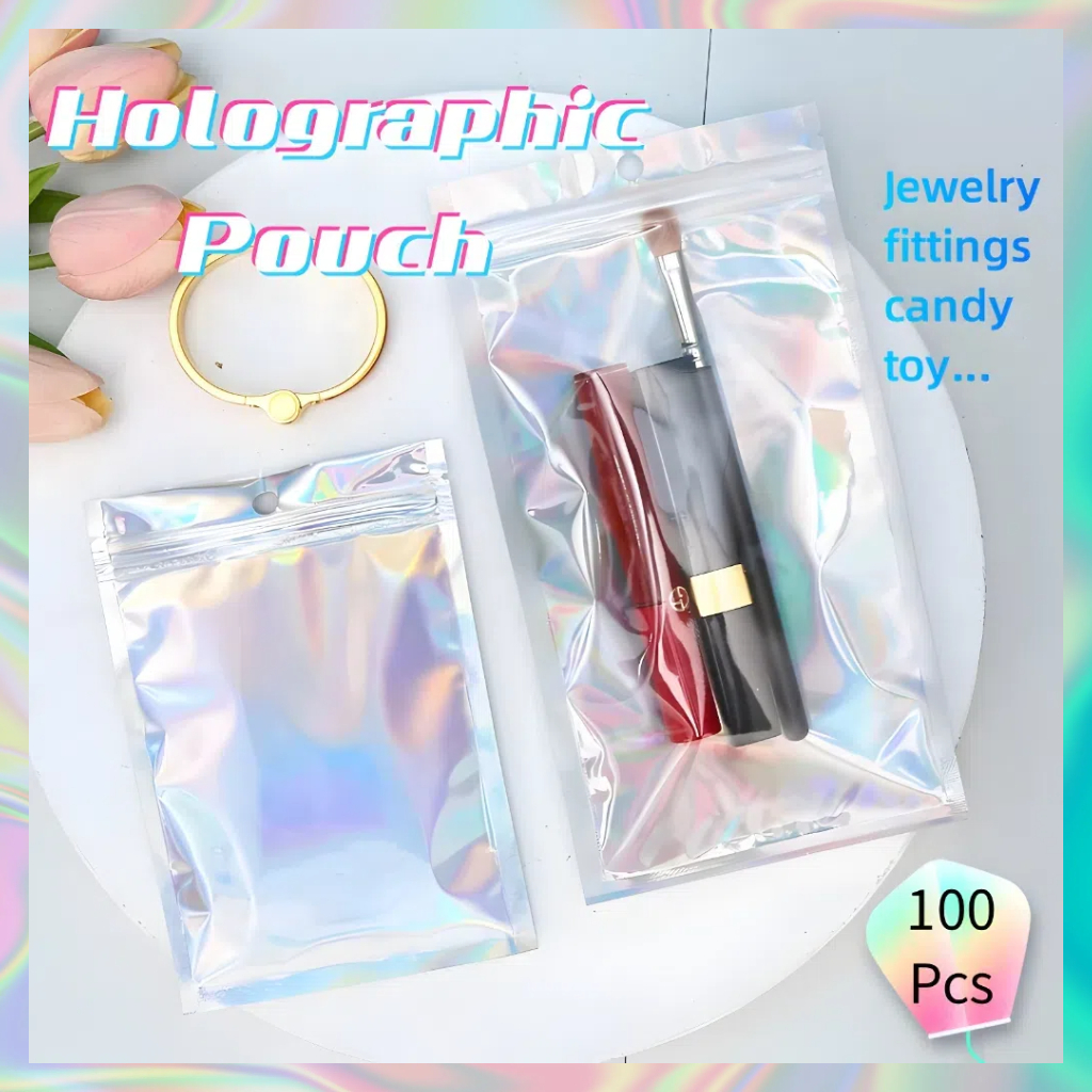 Zip Lock Plastik lucu Bag Holographic Pouch Self Sealing Foil Glitter ...