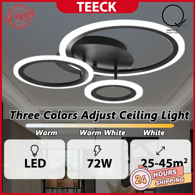 TEECK LED Ceiling Light Modern Design Tri-color Three Heads Round ...