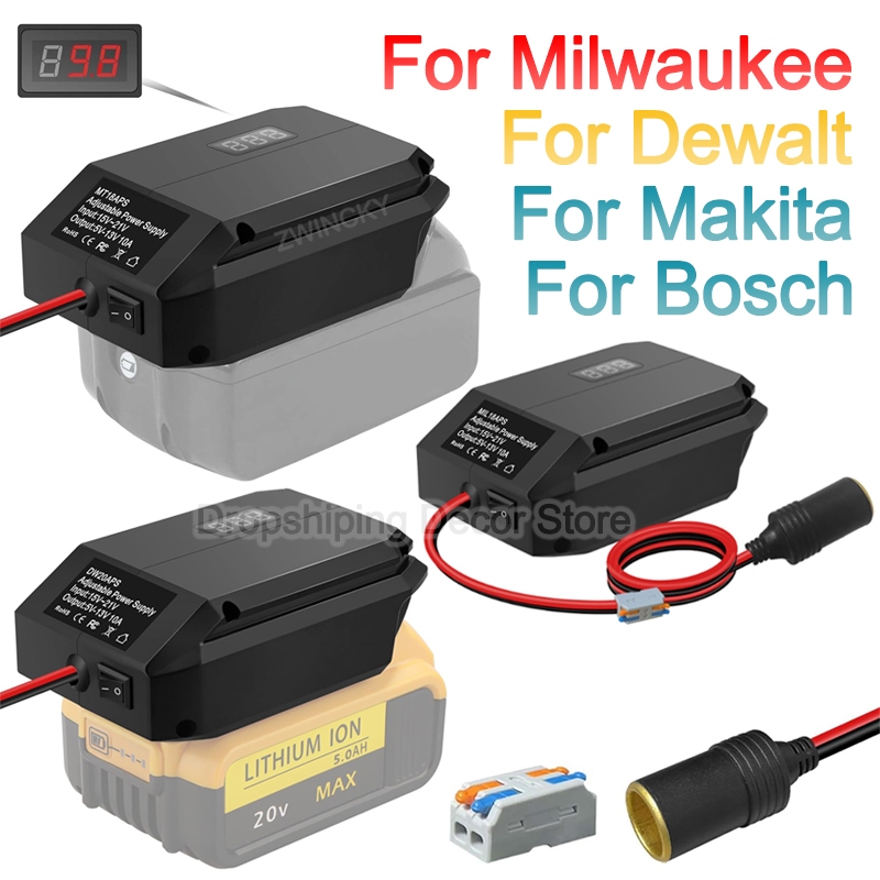 DC 18V To 12V Step Down Converter For Makita/Dewalt/Milwaukee/Bosch 18V Li-ion Battery Cigarette ...