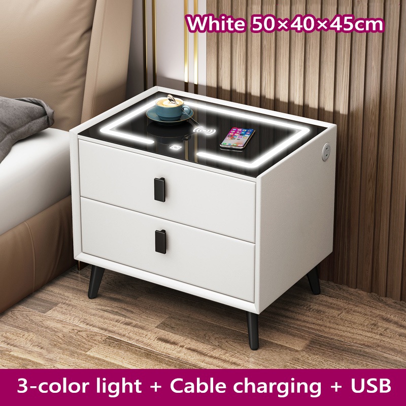 Wood Bedside Table With Drawer Cabinet Smart Side Table Bedroom With ...