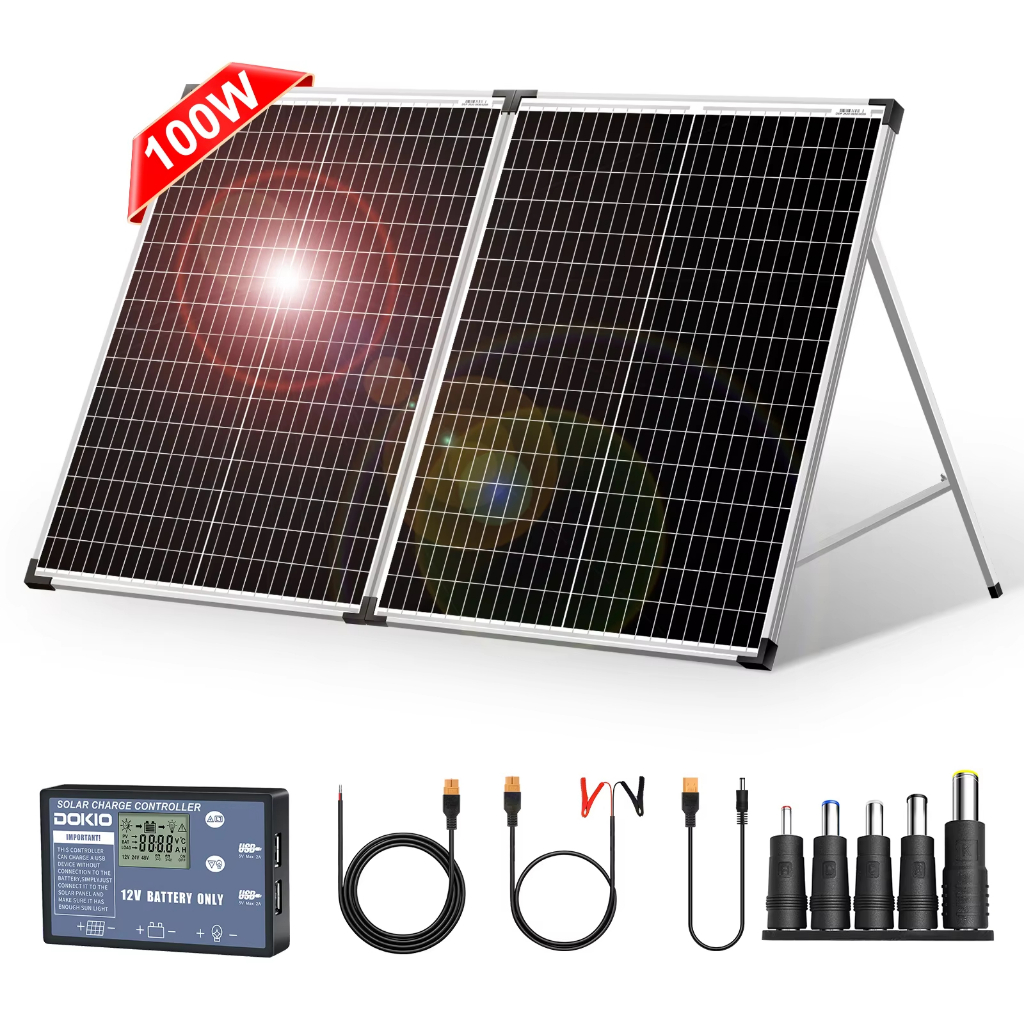DOKIO 100W Foldable Solar Panel (2Pcs x 50W) 18V +10A 12V Controller ...