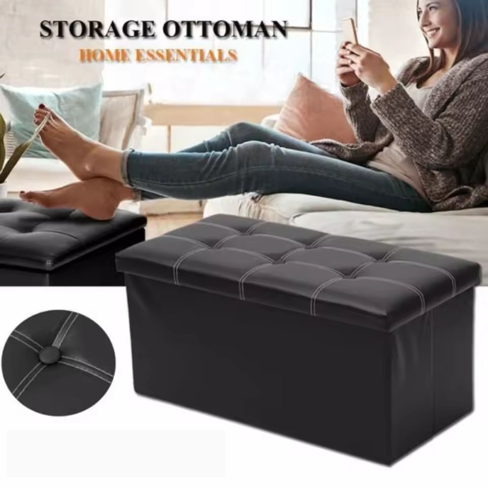 Large capacity folding storage stool leather multifunctional Ottoman ...