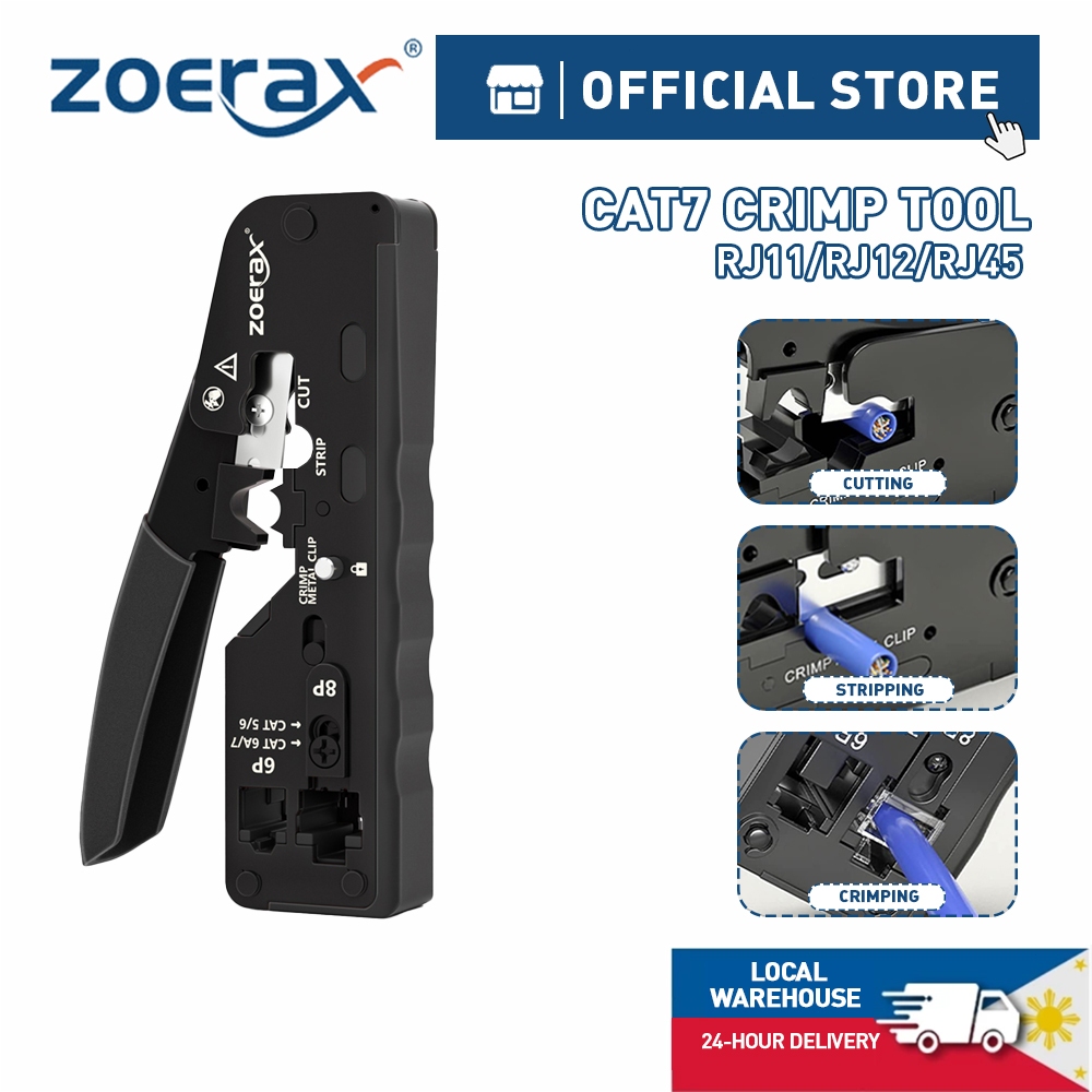 Zoerax RJ45 Crimper Tool Pass Through Connectors Crimper /Wire Stripper ...