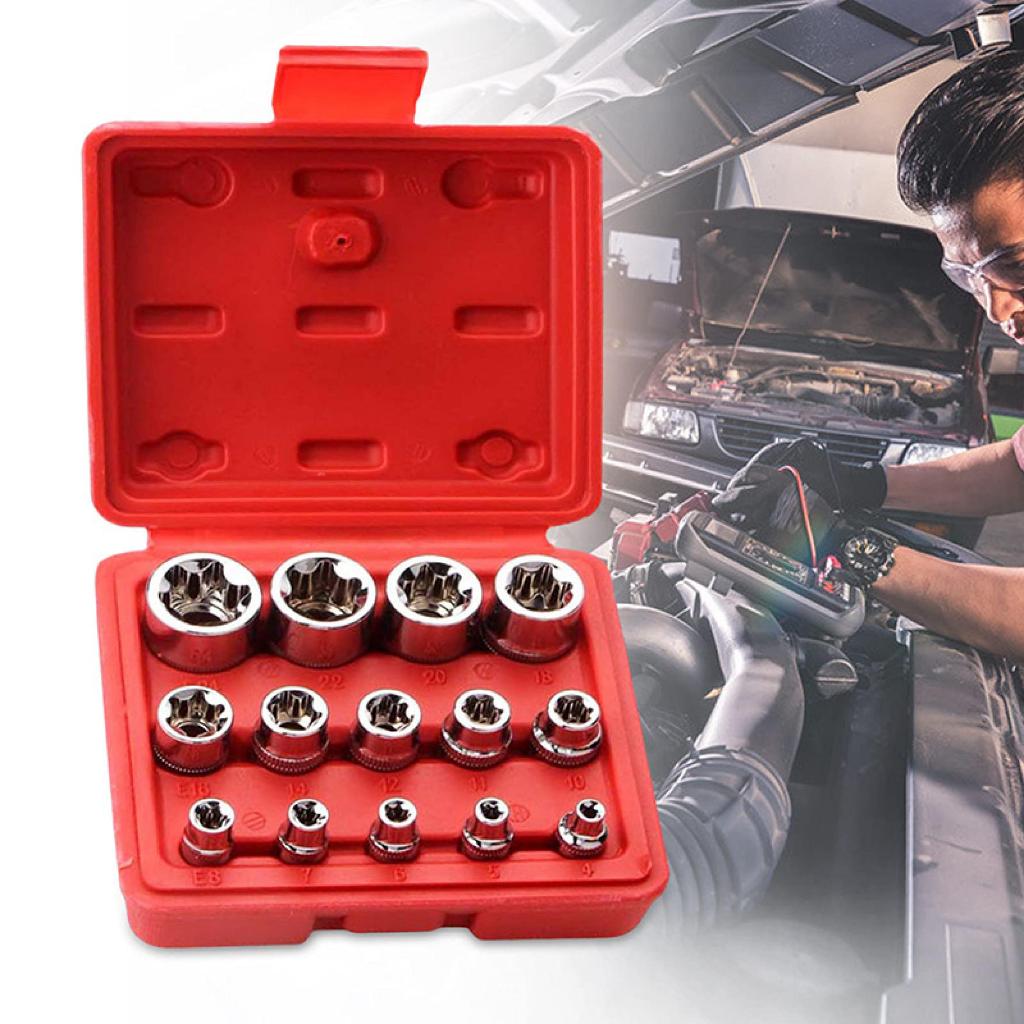 14pcs/set Female and Bit Type Sockets Wrench Head E4-e24 1/4" 3/8" Torx ...