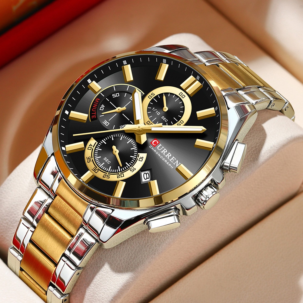 CURREN Men's Watch chronograph stainless steel strap Fashion business ...