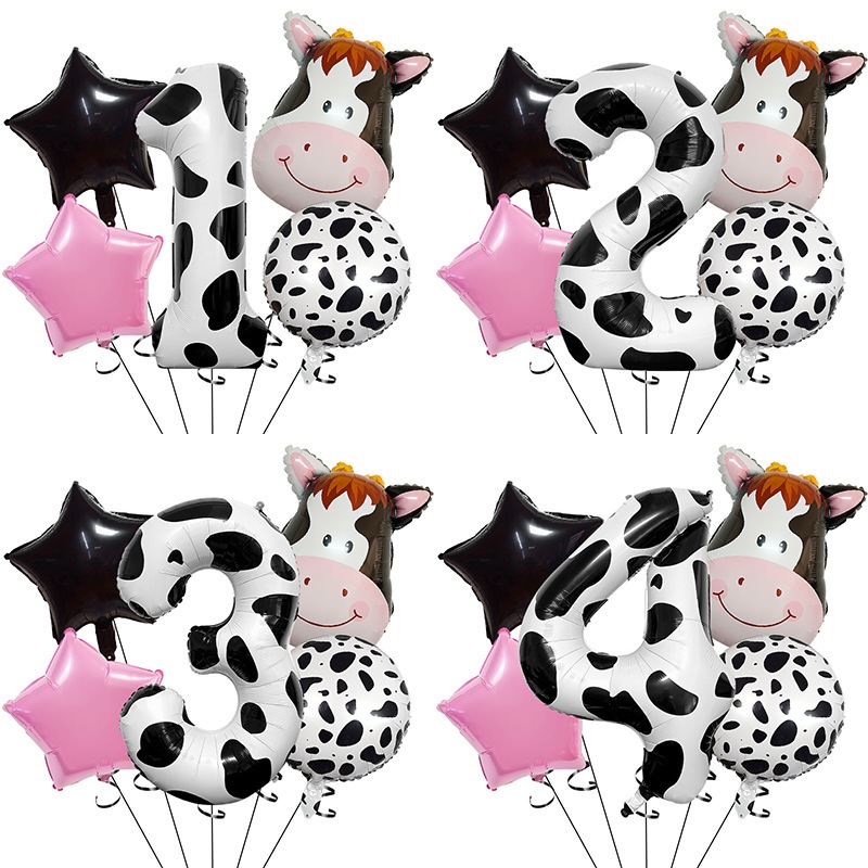 Cow Number Balloon Bouquet 1st Birthday Party Balloons Baby Age Photo ...
