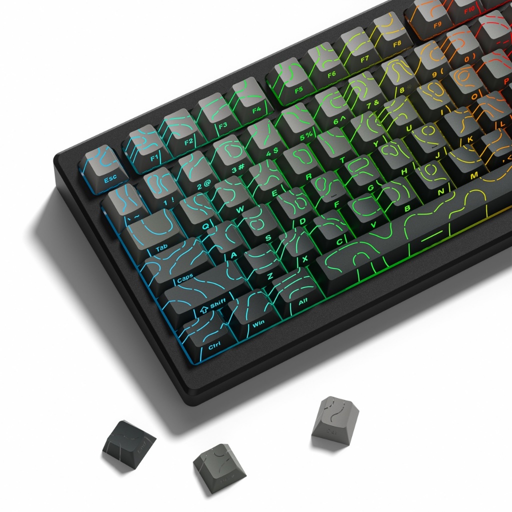 Womier Shine Through Topographic keycaps 98 Keys Shadow Black Double ...