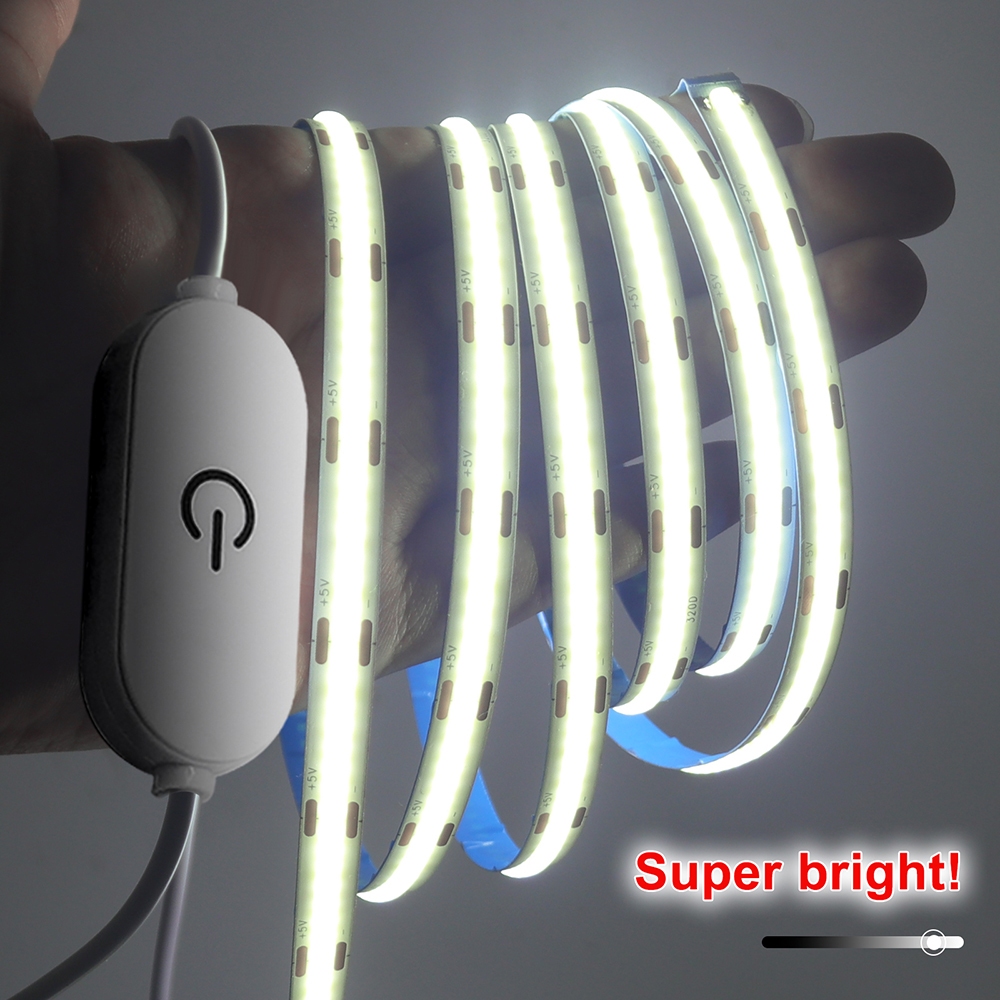 5V Dimmable COB Lights LED Strip Touch Dimmer USB Flexible Diode Tape Linear Indoor Lighting DIY ...