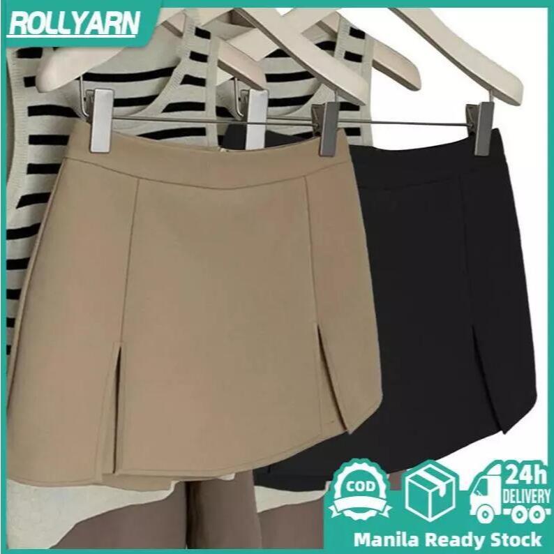 Woman High Waist Skirt Shorts Split Front Basic Shorts for Women Mini ...