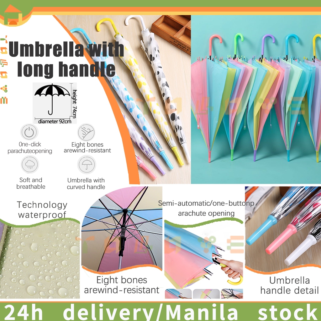 Kids rainbow umbrella long handle transparent polka dot elementary ...