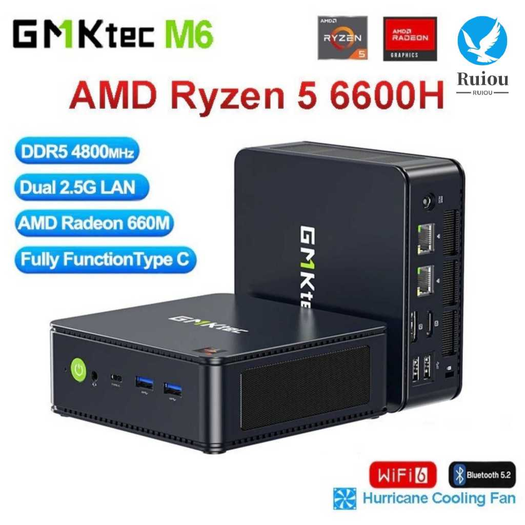GMKtec M6 AMD Ryzen 5 6600H Mini PC 2*DDR5 RAM 2*NVMe PCIe SSD WIFI6 ...