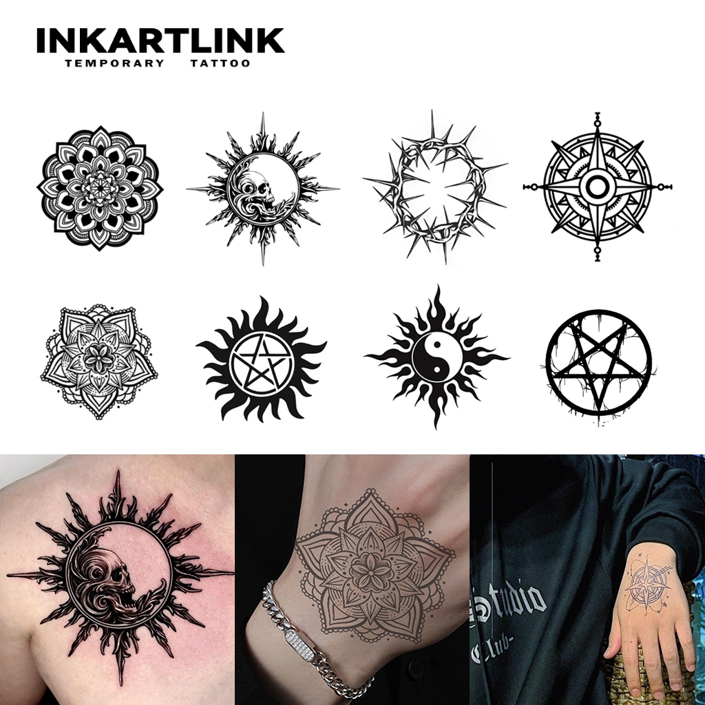 Inkartlink Compass Circular Symbol Temporary Tattoo Stickers, Waterproof Long-lasting Hand Magic ...