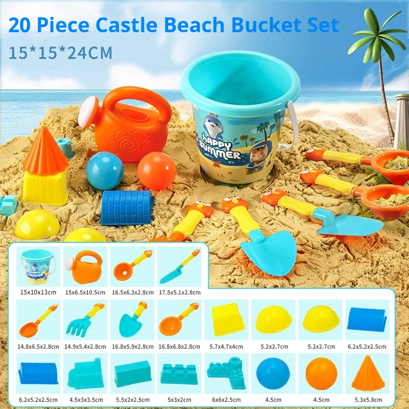 20 Piece Beach Playset - Kids Outdoor Sandbox Toys - Buckets, shovels ...