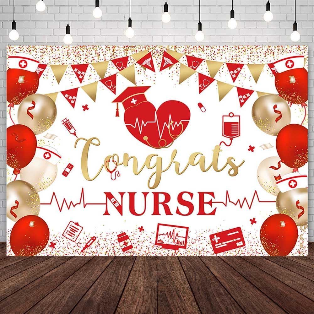 Congrats Nurse Photography Backdrop Red Gold Nurse Graduation ...