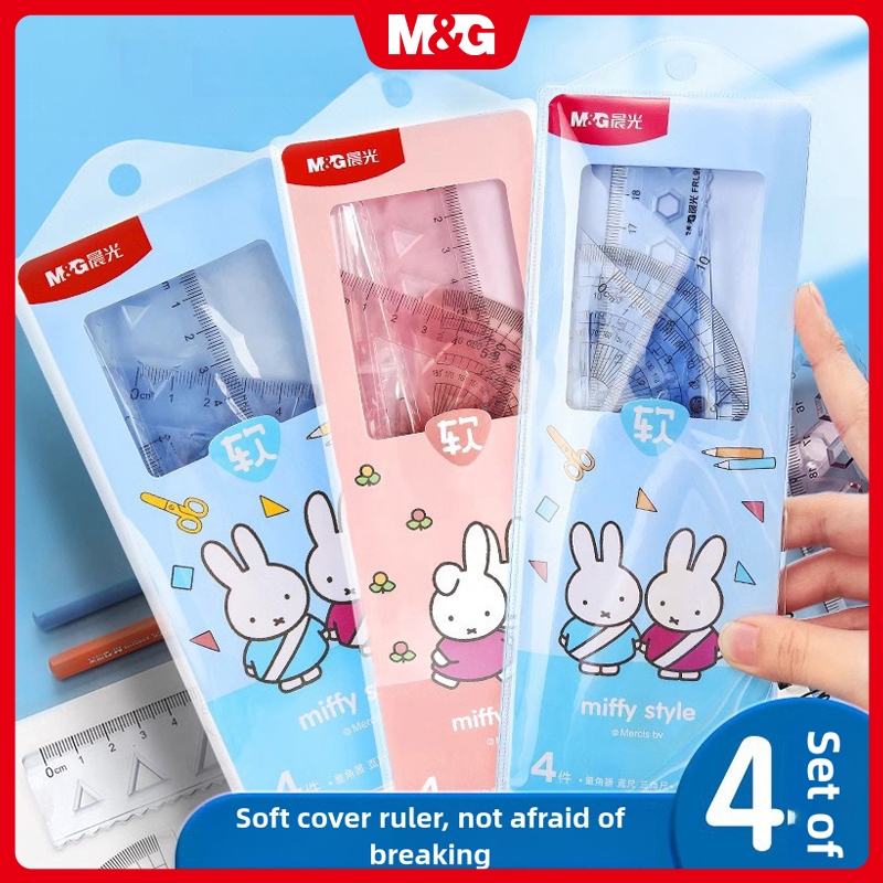 M&G Set Ruler Student Ruler Triangle Plate Protractor Set with Wavy ...