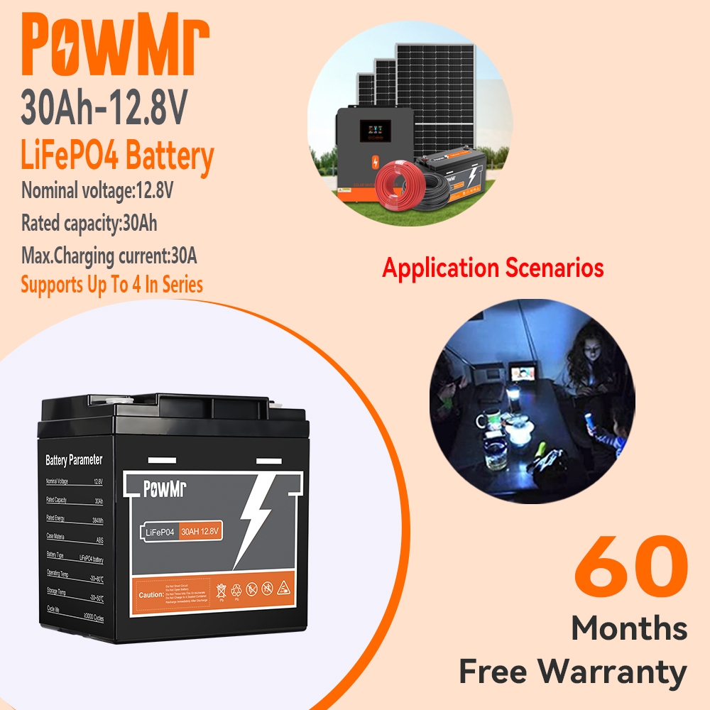 PowMr 12V 30AH LiFePo4 Battery, Solar Battery, Ebike Battery, High Efficiency Car Battery Built ...