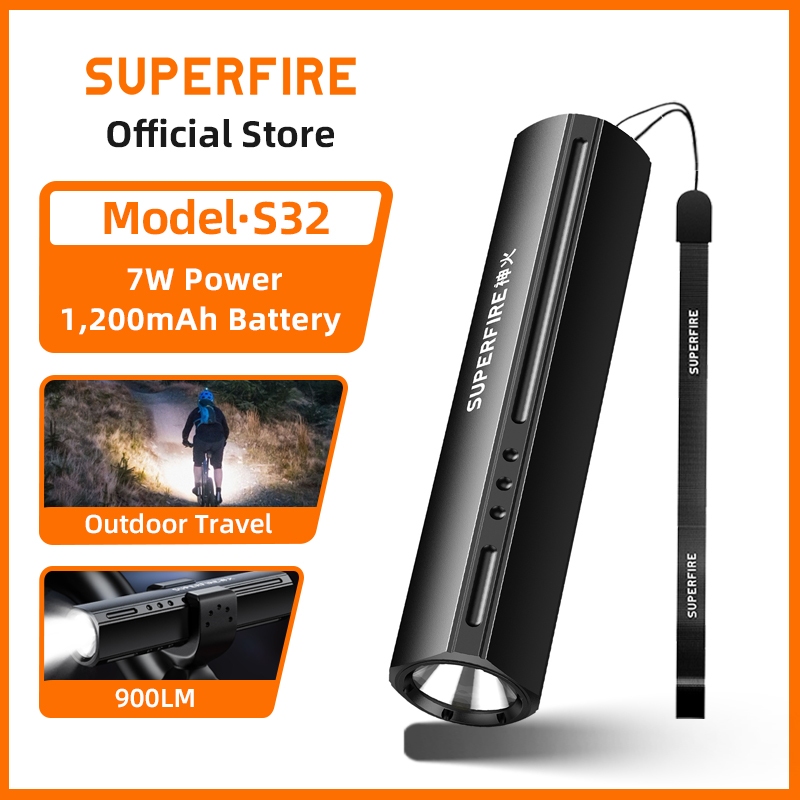 SUPERFIRE S32 7W Strong Light Flashlight Riding Super Light Torch Light ...