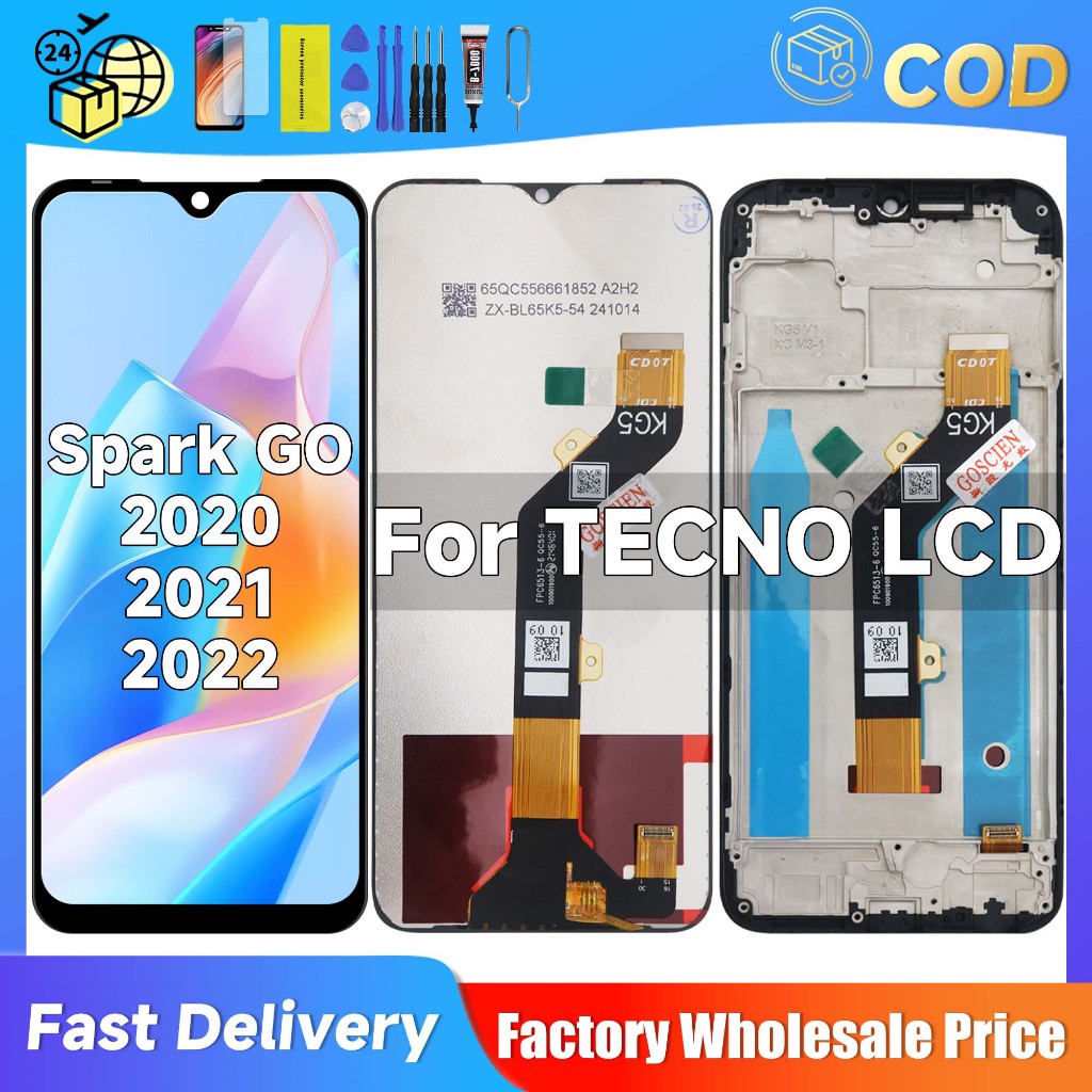 Tecno Spark Go 2020 2021 2022 Screen LCD Display Touch Screen Digitizer Component with Frame ...
