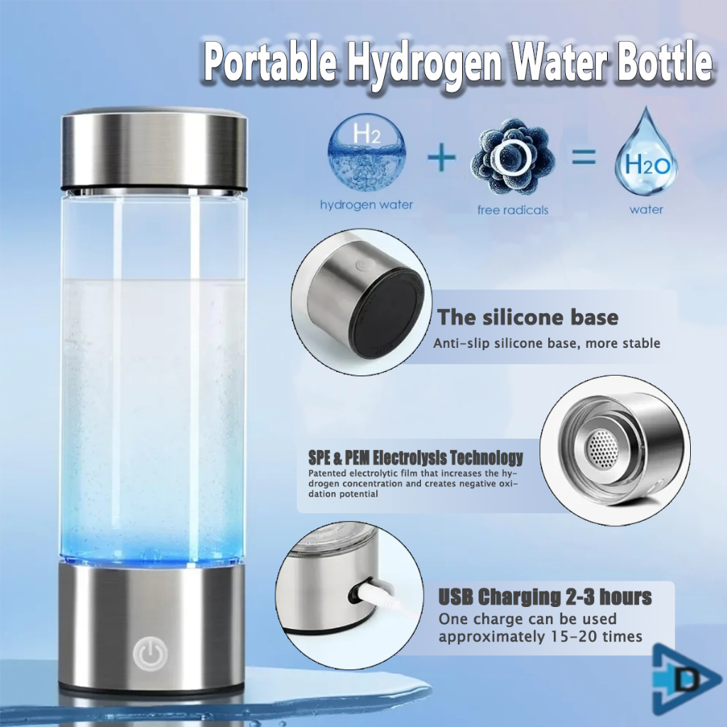 Portable Hydrogen Water Bottle Generator Ionizer Machine Rechargeable Hydrogen Rich Water Glass ...