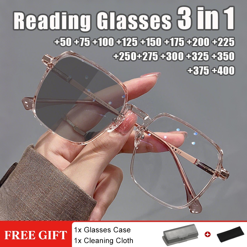 0~+400 Color-changing Anti Blue Reading Glasses Big Eyeglasses Frames ...