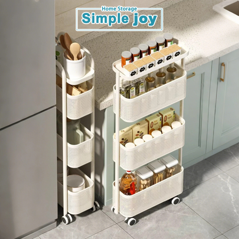 SJ White Sliding Trolley Steel Pull Out Rack With Wheels Narrow Mobile ...