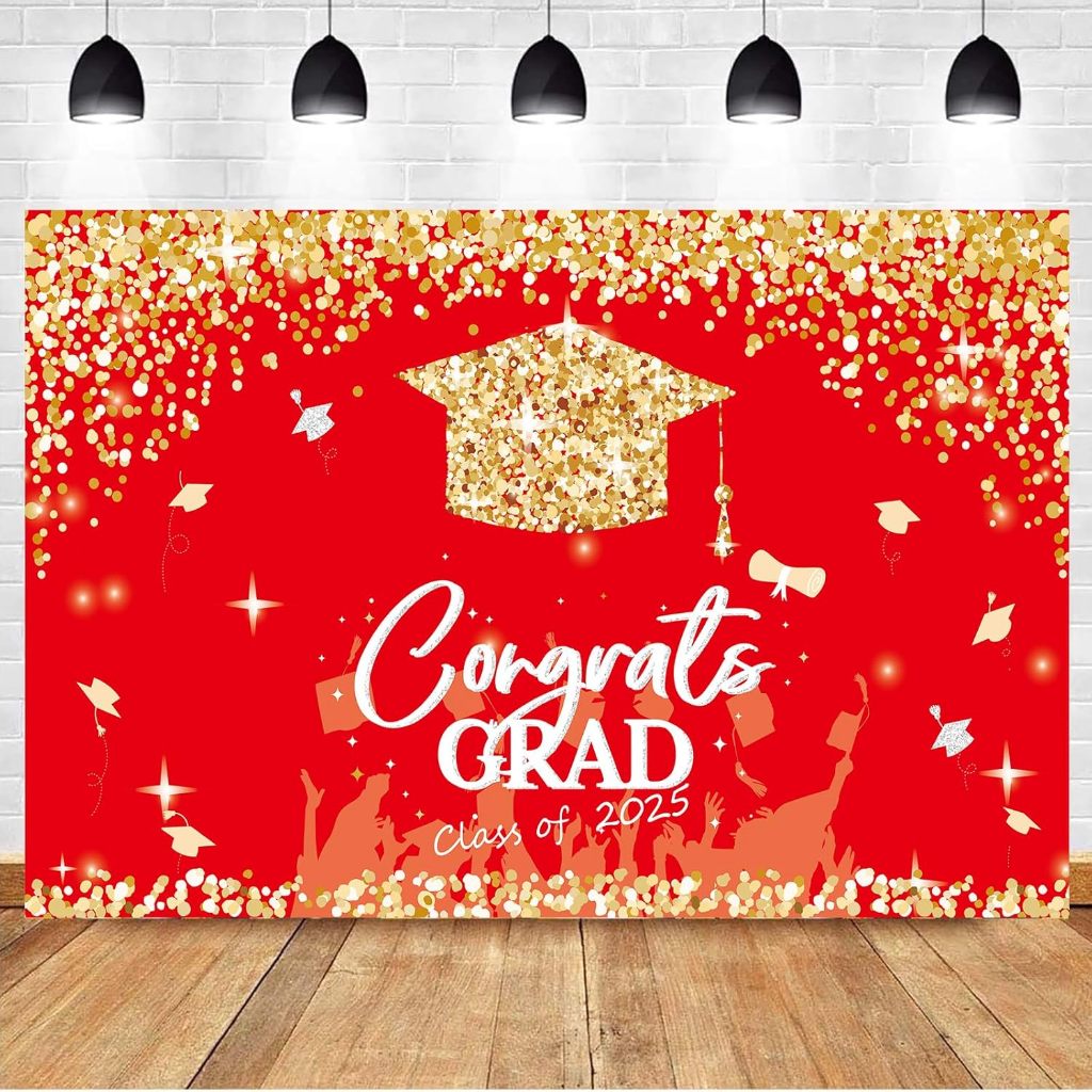 Red and Gold Graduation Photography Backdrop Graduats Party Background ...