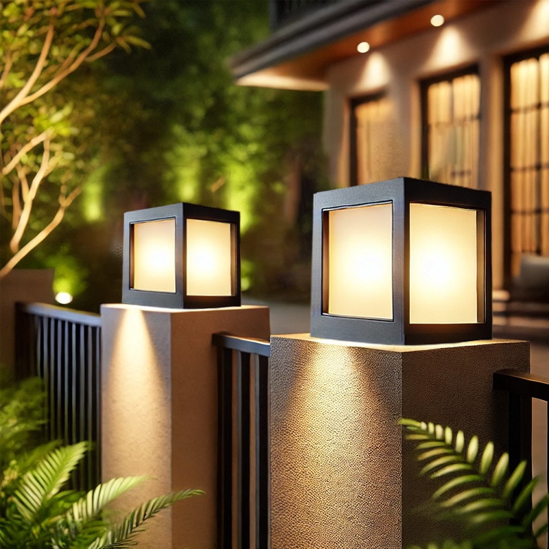 Led Outdoor Post Light Wall Fence Modern Pillar Electric Cap Lights ...