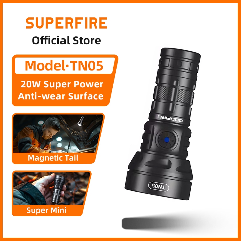 SUPERFIRE TN05 20W EDC Flashlight Type-C Rechargeable LED Torch High Power With Magnetic Tail ...