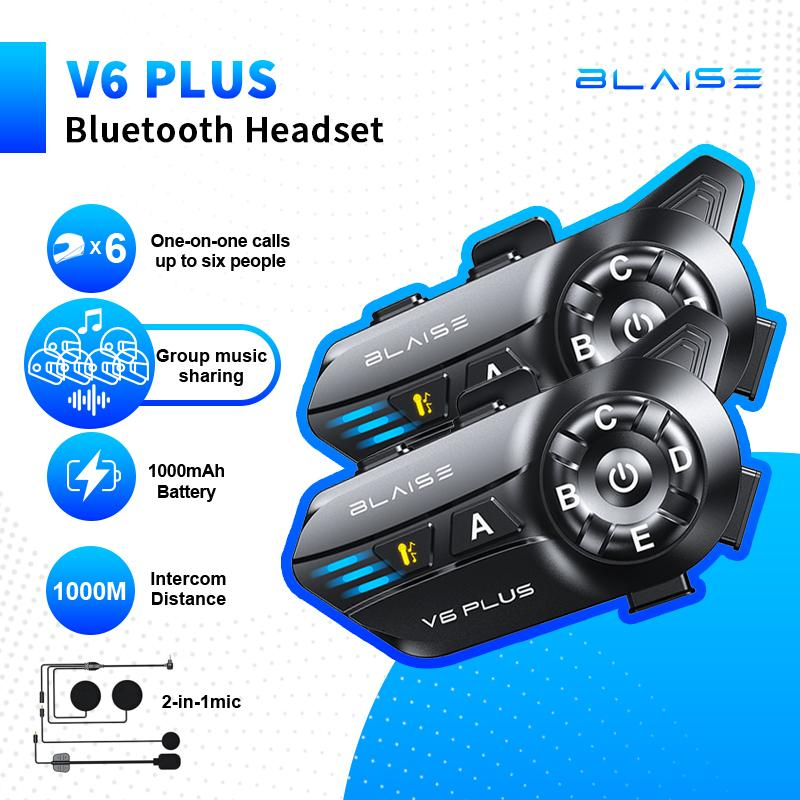 Blaise V6 Plus Motorcycle Helmet Intercom Headset Music Share Bluetooth ...