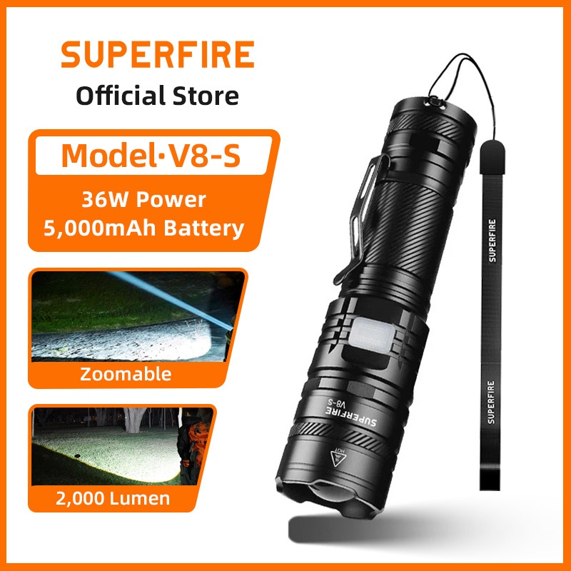 SUPERFIRE V8-S 36W High Power Waterproof LED Flashlight Super Bright 5000LM Torch Indicator USB ...