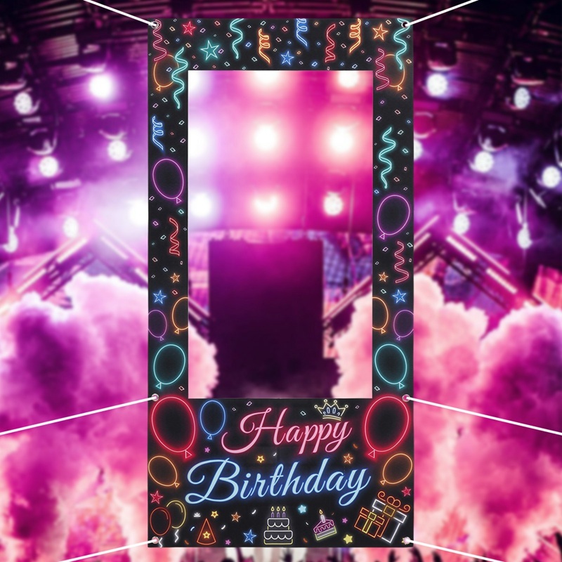 120*60Cm Vinyl Colorful Fluorescence Photobooth Backdrop Happy Birthday ...