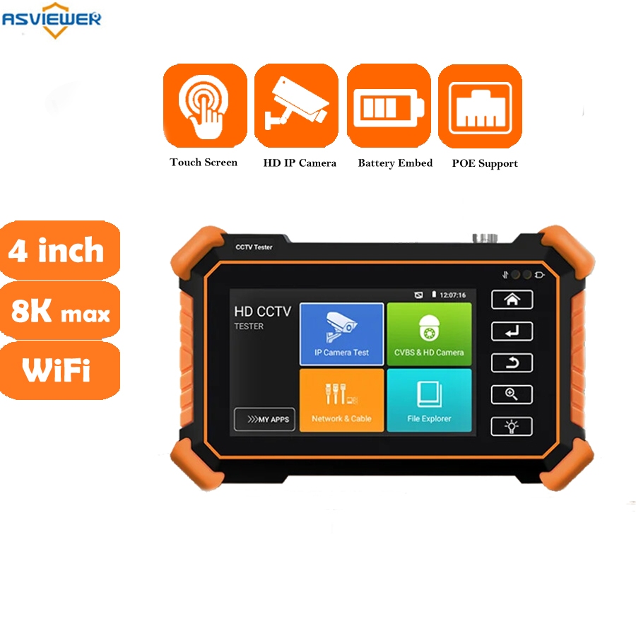 8K CCTV Tester 4 inch Touch Screen 5 in 1TVI CVI AHD CVBS IP Camera ...