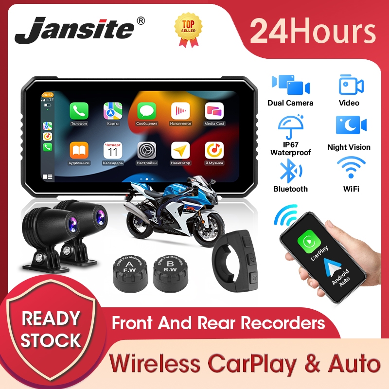 Jansite 6 Inch Motorcycle Navigator Wireless Apple CarPlay DVR Portable ...