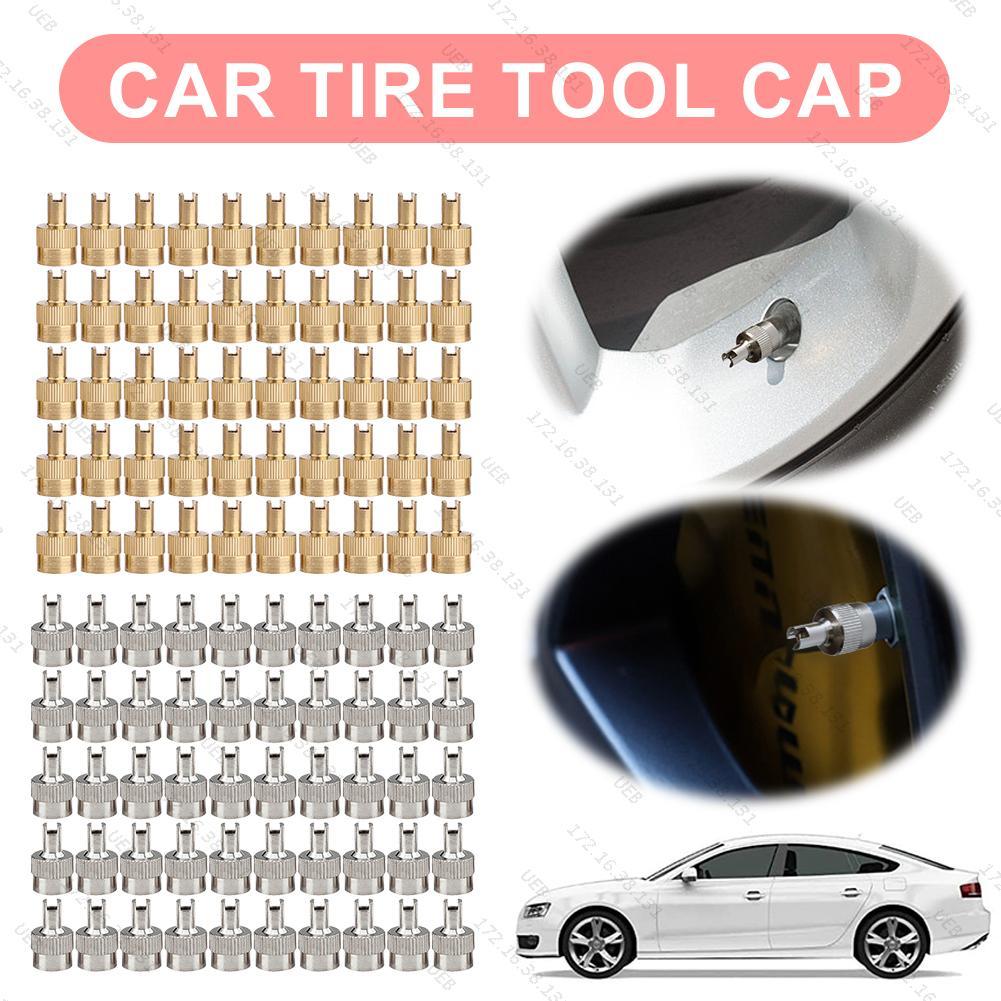 50Pcs Copper Metal Slotted Head Valve Stem Caps with Core Remover Tool ...