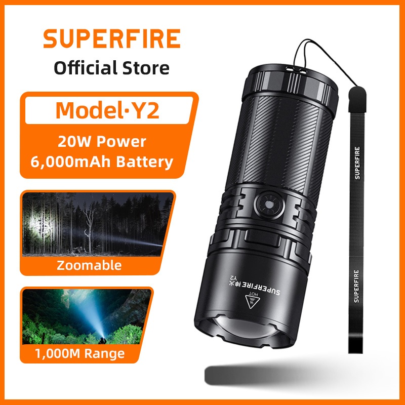 SUPERFIRE Y2 20W Long Range Flashlight Telescopic Focusing Strong Light ...