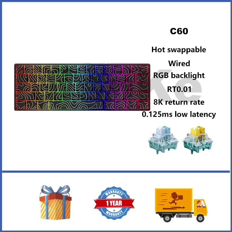 RK C60 Magnetic Wired Keyboard 60% Hot swappable RGB RT0.01 Supports RS ...