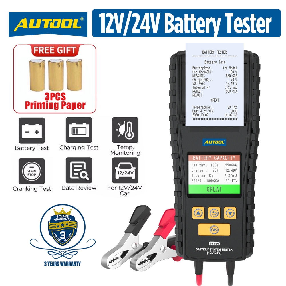 【AUTOOL BT860】 12/24V Car Battery Tester Automotive Vehicle Heavy ...
