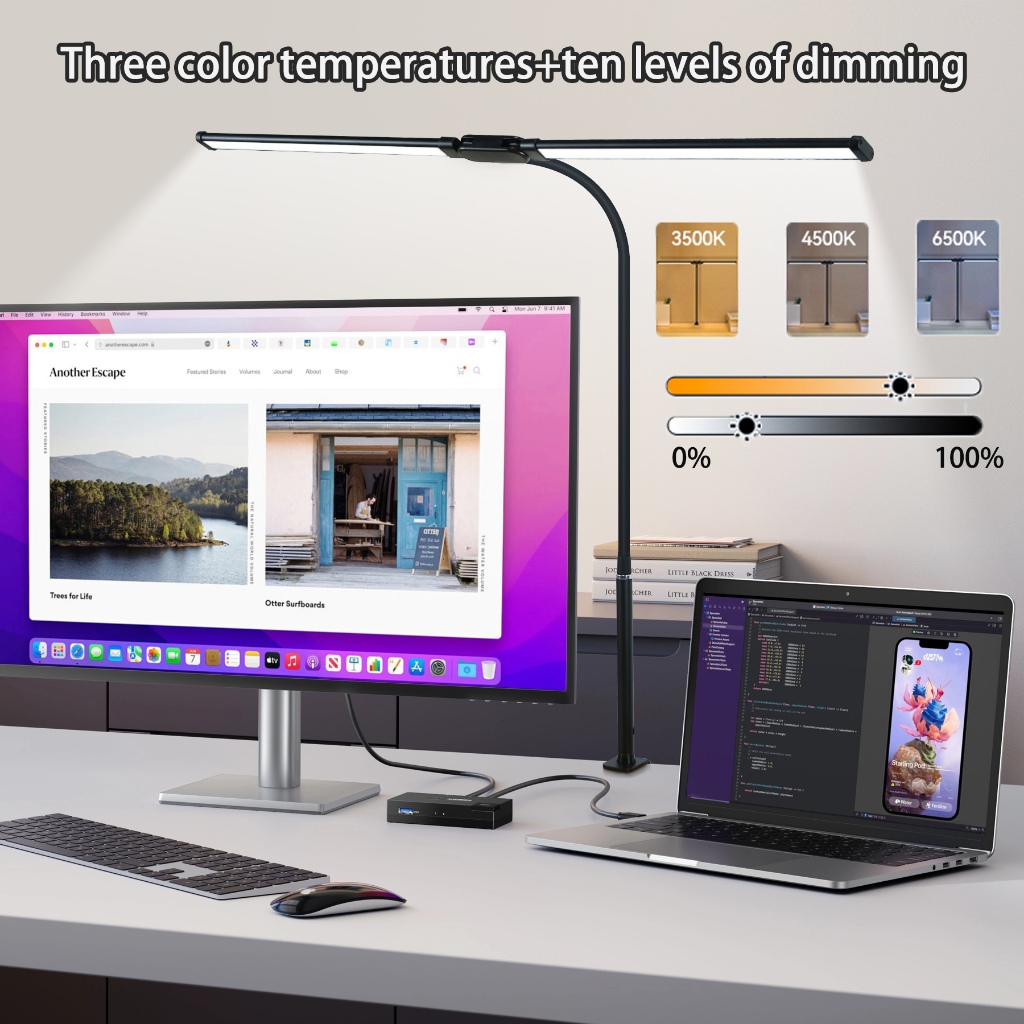 Double Head Desk Lamps Dimmable Led Computer Table Light Study Lamps 3 ...