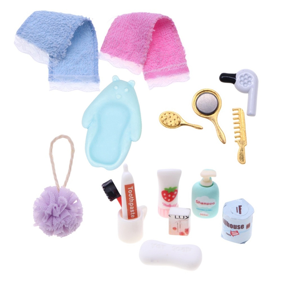 15pcs Dollhouse Mini Toiletries Kit Doll House Bathroom Accessories ...