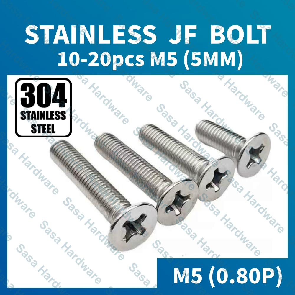 M5 ( 0.80P ) JF Bolt STAINLESS STEEL 304 / SS Flat head Bolt 10 - 20pcs ...