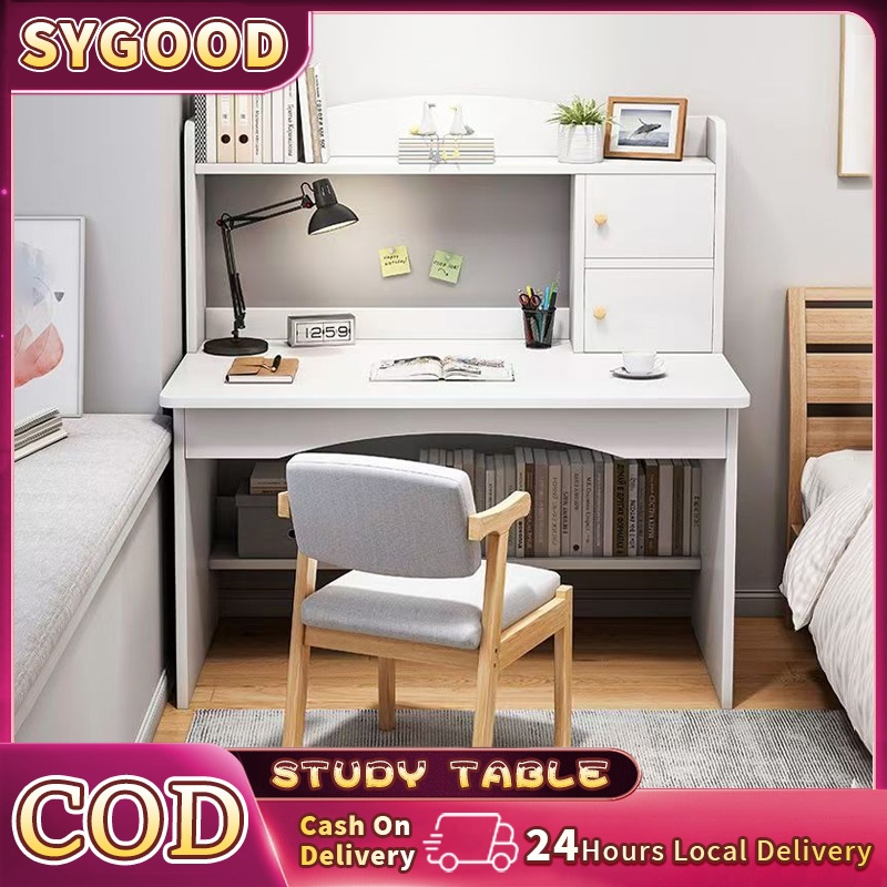 Student Study Table Office Desk with Drawer and Shelves Computer Table ...