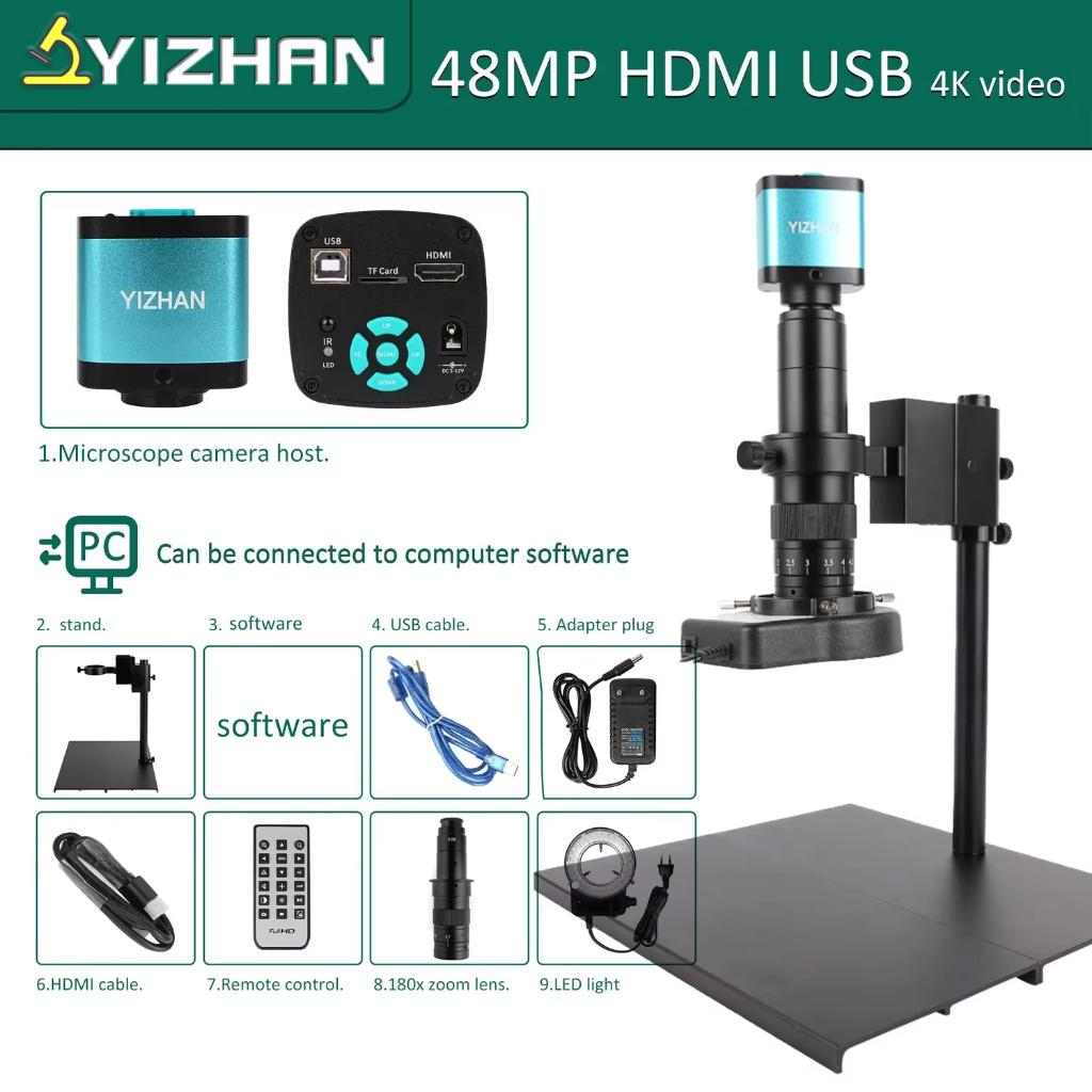 YIZHAN 48MP Digital Microscope 4K Video Recording USB HDMI Industrial ...