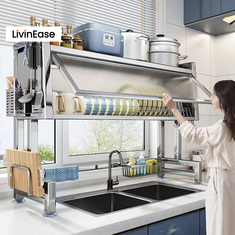 LivinEase SUS 304 Dish Rack Organizer With Cabinet Over Sink Dish ...