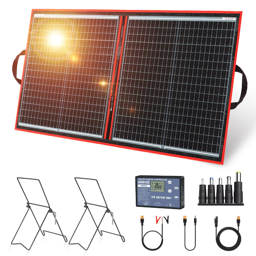 DOKIO 100W Solar Panel with Charger & Brackets Sun Power Kit For Travel ...